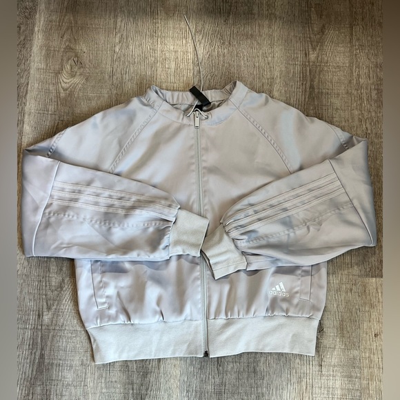 adidas | Jackets & Coats | Adidas Womans Gray Satin Shiny Glam On ...